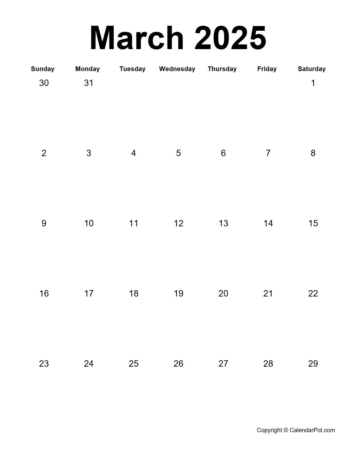 March 2043 Printable Calendars